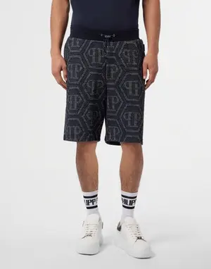 Philipp Plein Jacquard Shorts Monogram - Navy