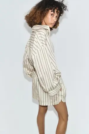 H&m Lyocell-blend Pull-on Shorts - Cream/striped