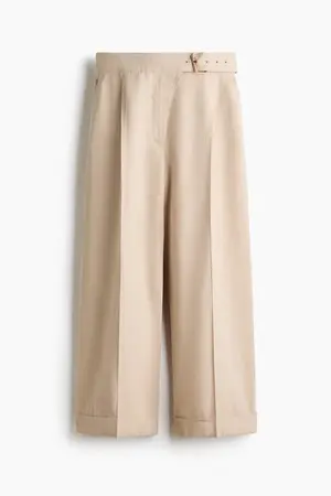 H&m Straight-leg Pants With Belt - Light Beige