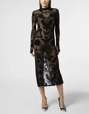 Philipp Plein Tattoo Print Sheer Maxi Dress With Open Back