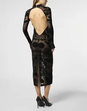 Philipp Plein Tattoo Print Sheer Maxi Dress With Open Back