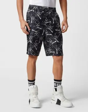 Philipp Plein Silk Short Trousers Skull&amp;bones