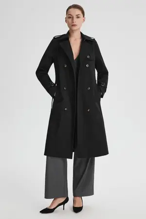 OROLAY Long Classic Trench Coat - Black