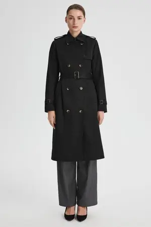 OROLAY Long Classic Trench Coat - Black