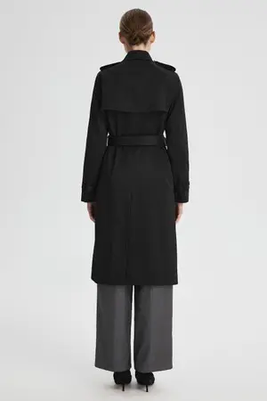OROLAY Long Classic Trench Coat - Black