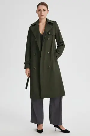 OROLAY Long Classic Trench Coat - Olive