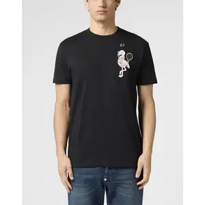 Philipp Plein Round Neck T-shirt Tennis Flamingo Patch - Black