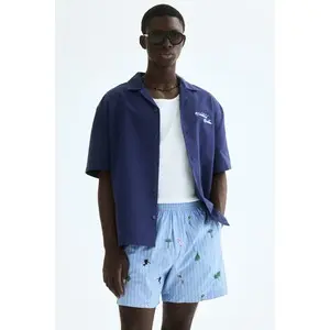 H&m Relaxed Fit Shorts - Light Blue/patterned