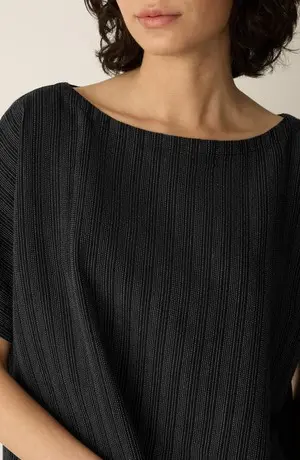 Eileen Fisher Bateau Neck Dolman Sleeve Striped Top