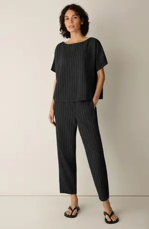 Eileen Fisher Bateau Neck Dolman Sleeve Striped Top