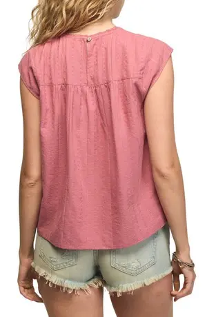 Lucky Brand Lace Inset Yoke Metallic Cotton Top - Berry