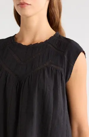 Lucky Brand Lace Inset Yoke Metallic Cotton Top