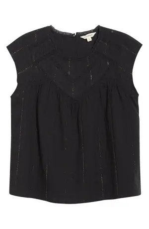 Lucky Brand Lace Inset Yoke Metallic Cotton Top