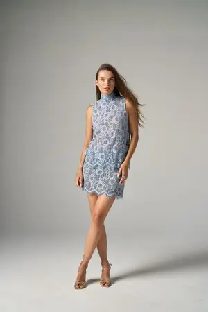 JBQ Adrienne Mini Skirt In Lace - Cornflower