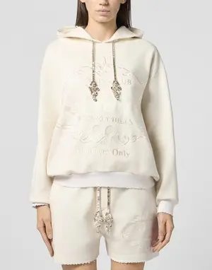 Philipp Plein Washed Hoodie Tennis Club Crystals - Offwhite