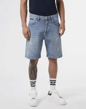Philipp Plein Denim Shorts Paint - Mykonos