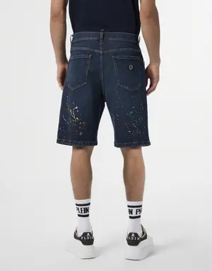 Philipp Plein Denim Shorts Paint - Texasblue