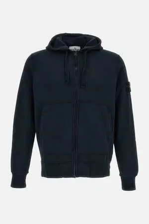Stone Island Organic Cotton Fleece Zip-up Hoodie - Blu