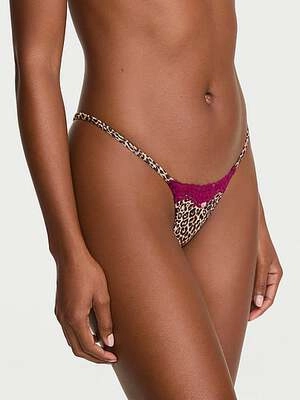 Victoria's Secret Lace Trim Cotton Lace-trim Itsy V-string Panty Print