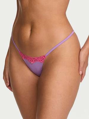 Victoria's Secret Lace Trim Cotton Lace-trim Itsy V-string Panty Purple