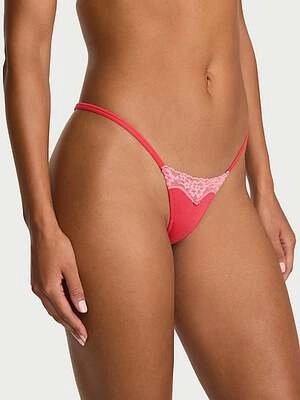 Victoria's Secret Lace Trim Cotton Lace-trim Itsy V-string Panty Red