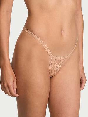 Victoria's Secret The Lacie Lace Itsy String Thong Panty - Beige