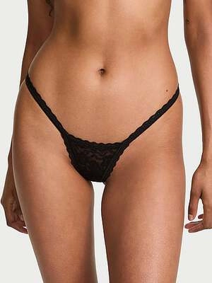 Victoria's Secret The Lacie Lace Itsy String Thong Panty - Black