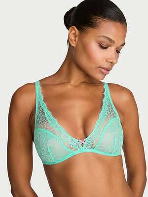 Victoria's Secret Tease Satin Lace-trim Wireless Plunge Bra - Blue