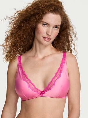 Victoria's Secret Tease Satin Lace-trim Wireless Plunge Bra Pink