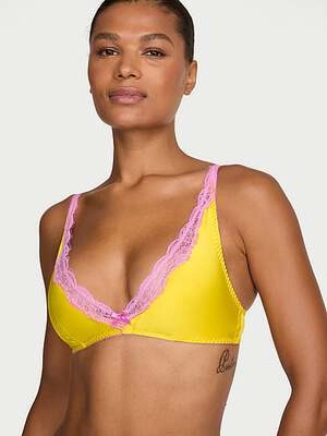 Victoria's Secret Tease Satin Lace-trim Wireless Plunge Bra - Yellow