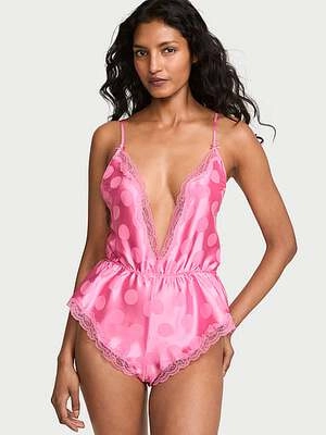 Victoria's Secret Tease Dot Satin Lace-trim Flutter Romper - Pink