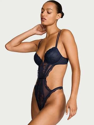Victoria's Secret Very Sexy Push-up Lace Teddy With Cut-out Details - Blue