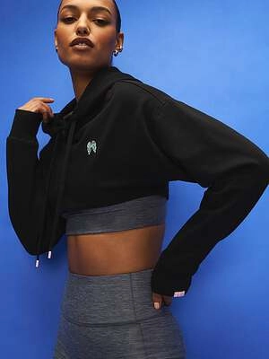 Victoria's Secret Angel Essentials Off-duty Terry Cropped Hoodie - Black