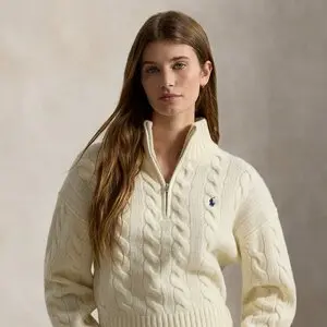Ralph Lauren Cable Wool-cashmere Half-zip Sweater Authentic Cream