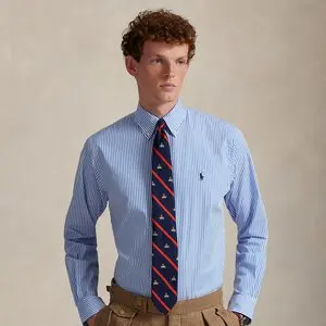 Ralph Lauren Classic Fit Striped Stretch Poplin Shirt - Light Blue/white