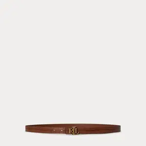 Ralph Lauren Logo Reversible Embossed Skinny Belt - Lauren Tan