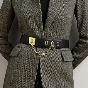 Ralph Lauren Leather Chain Padlock Wide Belt