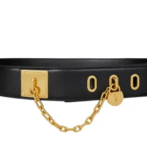 Ralph Lauren Leather Chain Padlock Wide Belt