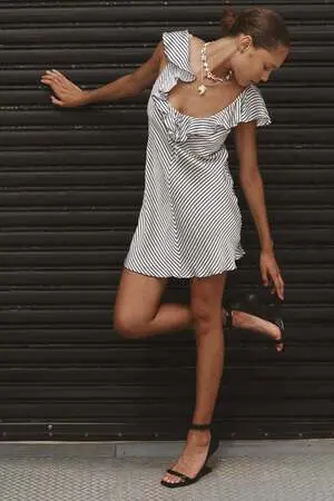 S/W/F BOUTIQUE - INTERNATIONAL Scoop Neck Ruffle Mini - Linework