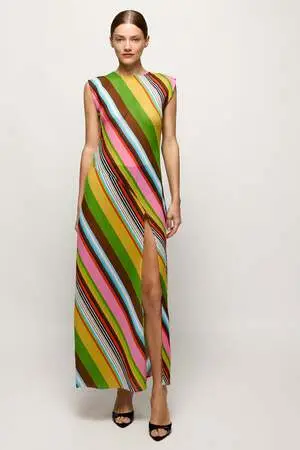 SWF Sheer Midi Dress With Cap Sleeves And Thigh-high Slit