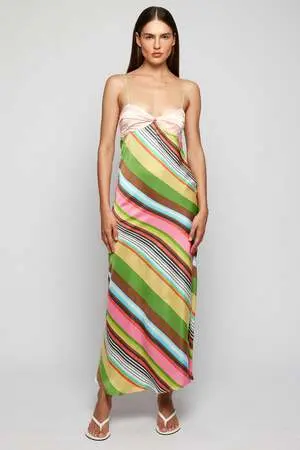 SWF Ruched Bra Slip Dress With Diagonal Stripes