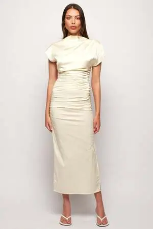 S/W/F BOUTIQUE - INTERNATIONAL Ruched High-neck Midi - Lemon