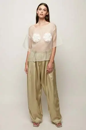 SWF Satin Draped Wide Leg Pant - Kiwi