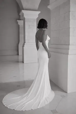 SWF Classic Slip Dress With Cowl Neckline And Train - White
