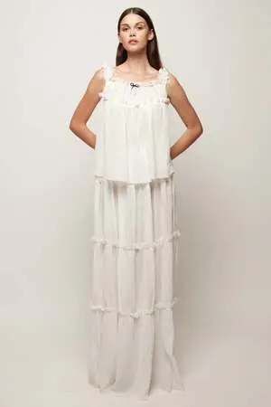 S/W/F BOUTIQUE - INTERNATIONAL Tiered Maxi Skirt - Chalk