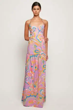 S/W/F BOUTIQUE - INTERNATIONAL Fine Halter Maxi - Opal Skies