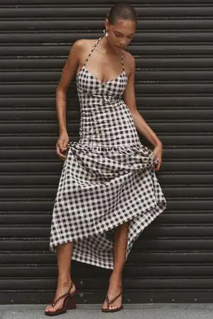 SWF Fine Halter Maxi Dress In Checked Print