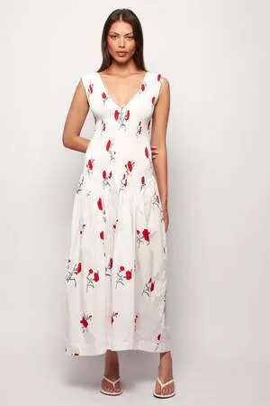 SWF Wide V Shirred Midi - Bloom