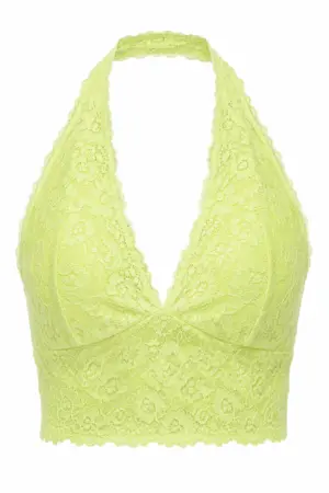 S/W/F BOUTIQUE - INTERNATIONAL Lace Halter Crop Top - Fluro Yellow
