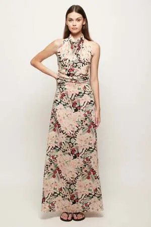 S/W/F BOUTIQUE - INTERNATIONAL High Neck Halter Maxi - Dust Bloom